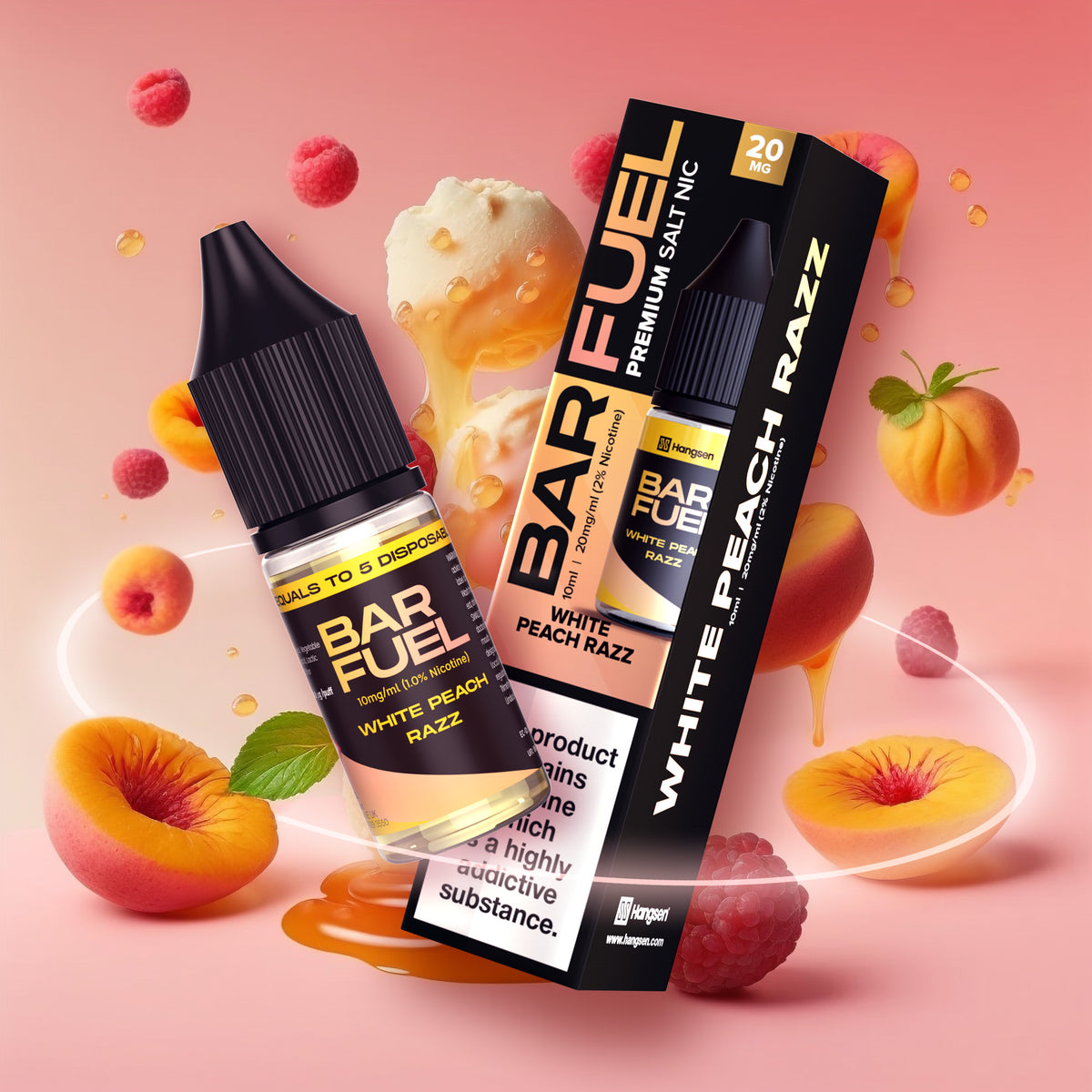 Hangsen Bar Fuel White Peach Razz 10 ml 50:50 Nic Salts E-Liquid ...